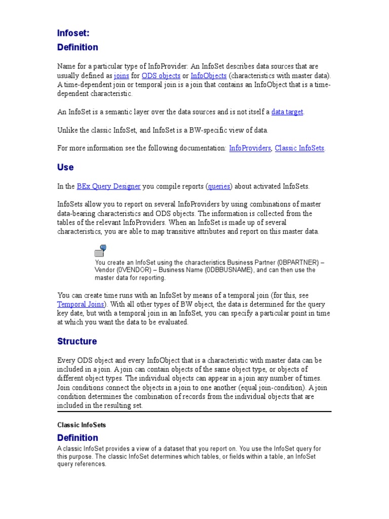 Infoset:: Joins Ods Objects Infoobjects | PDF | Information Retrieval ...