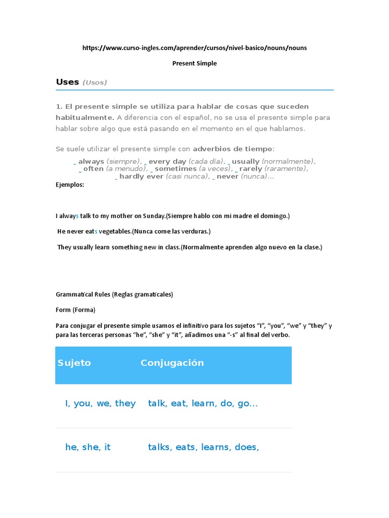Ingles Presente Simple | PDF | Lingüística | Gramática