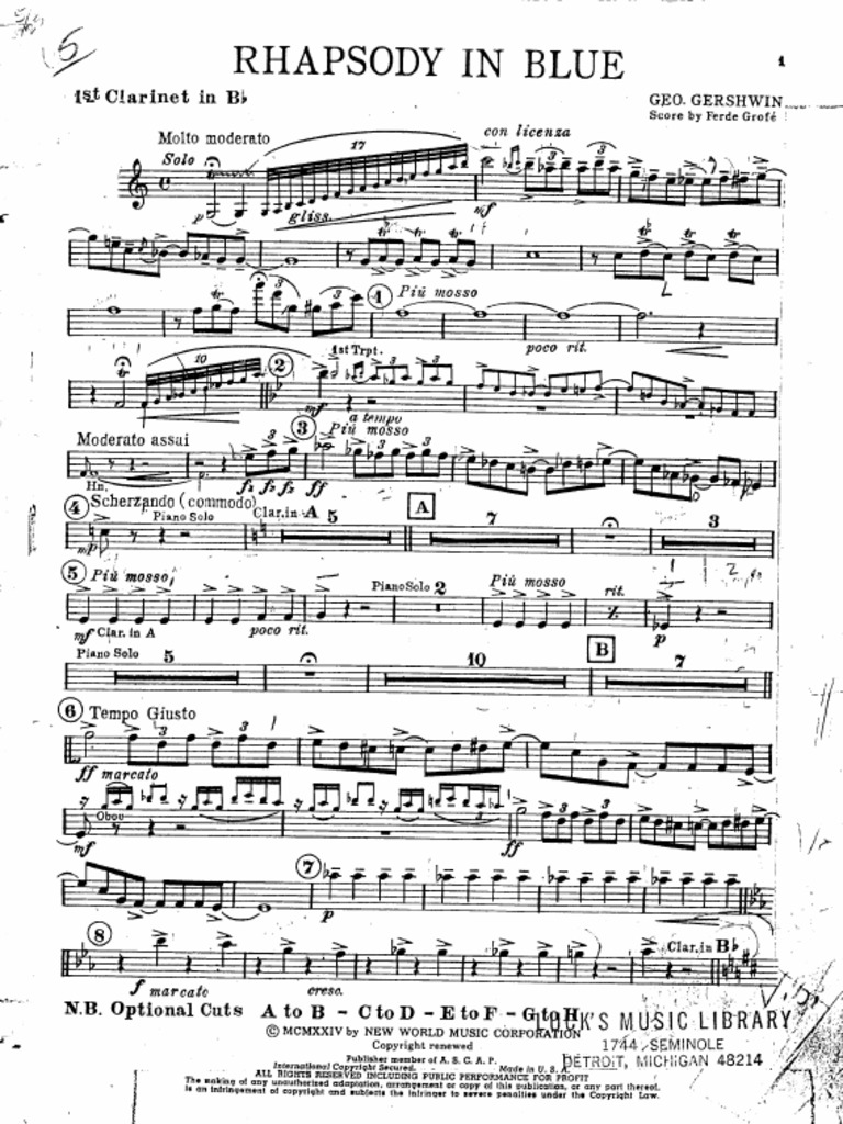 Gershwin - Rhapsody in Blue. Clarinets | PDF