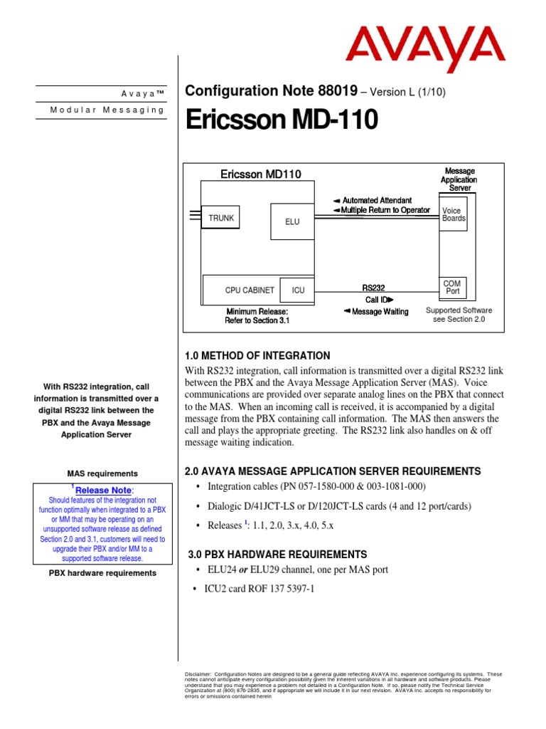 Ericsson MD-110: Configuration Note 88019 | PDF | Voicemail | Computer ...