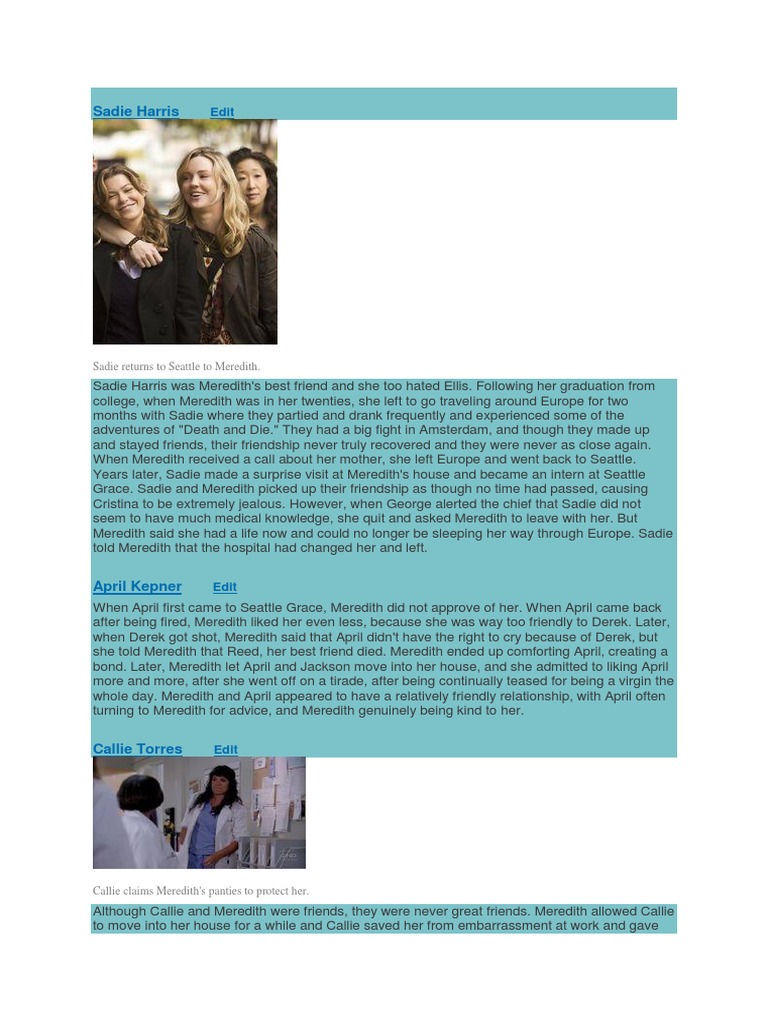 Sadie Harris: Sadie Returns To Seattle To Meredith | PDF | Television ...