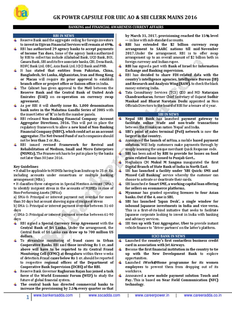 Final GK Power Capsule 2016 | PDF | Banks | Double Taxation