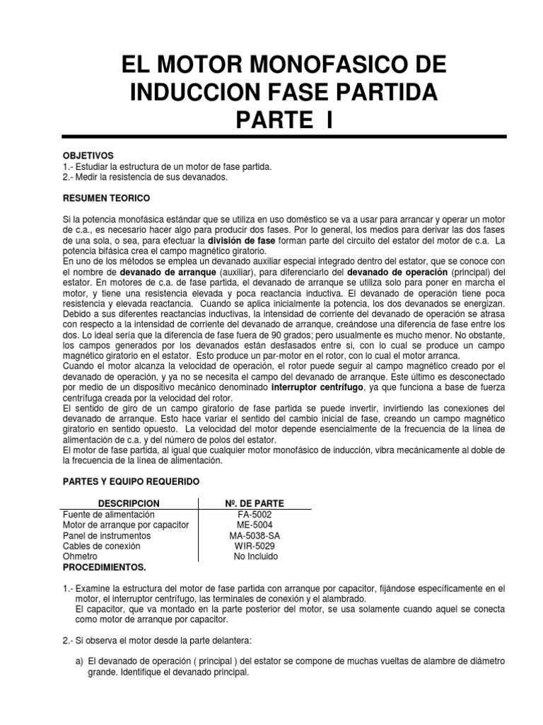 Motor Monofasico de Fase Partida Parte | PDF | Inductor | Electromagnetismo