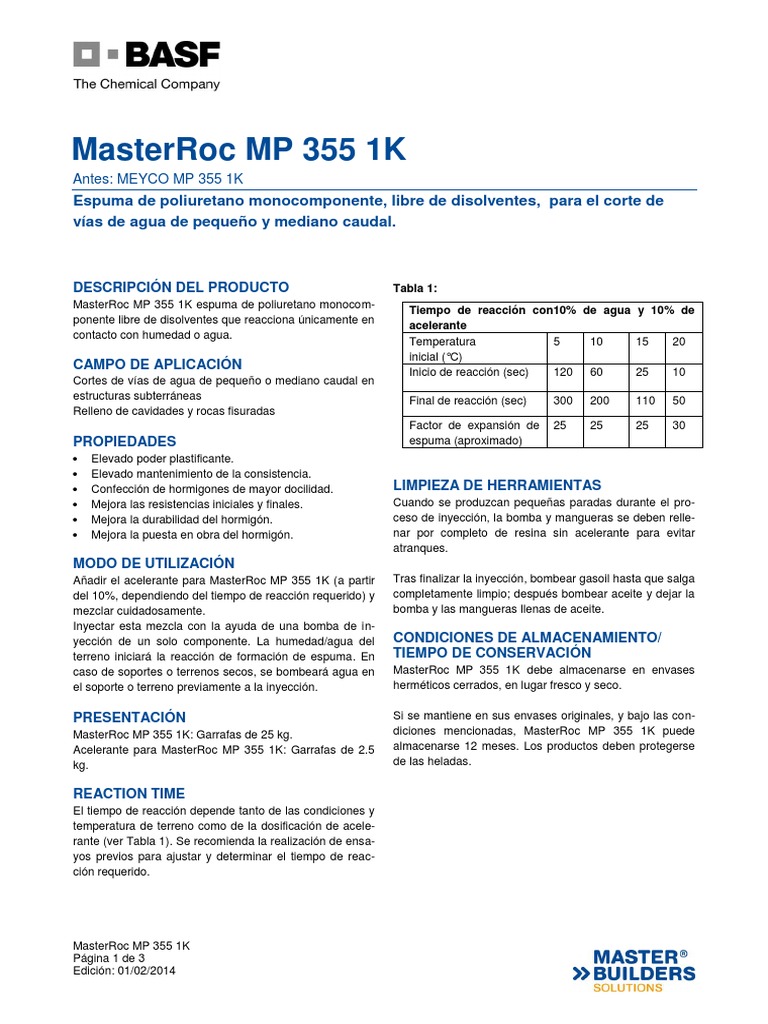 Tds Masterroc MP 355 1k | PDF | Poliuretano | Agua