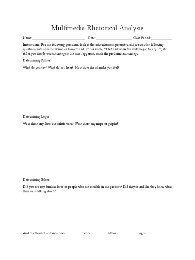 Multimedia Rhetorical Analysis Worksheet | PDF