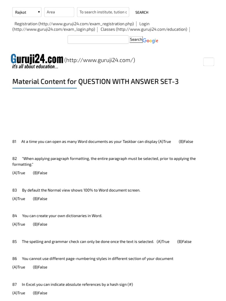 Question With Answer Set-3 | PDF | Paragraph | Microsoft Excel