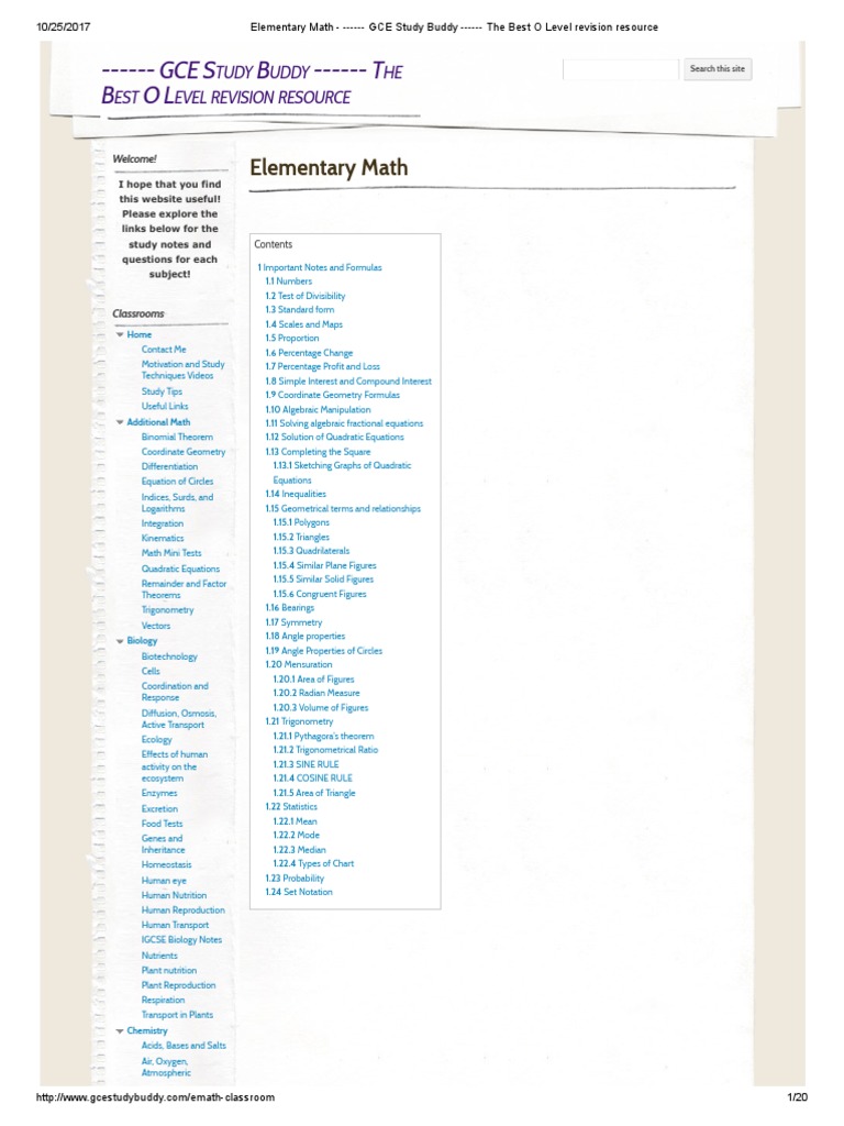 Elementary Math GCE Study Buddy The Best O Level Revision Resource ...