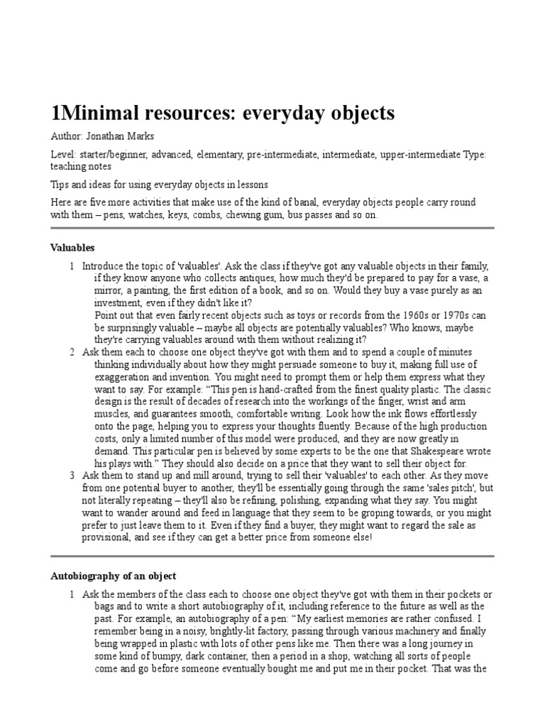 Minimal Resources Everyday Objects Pdf