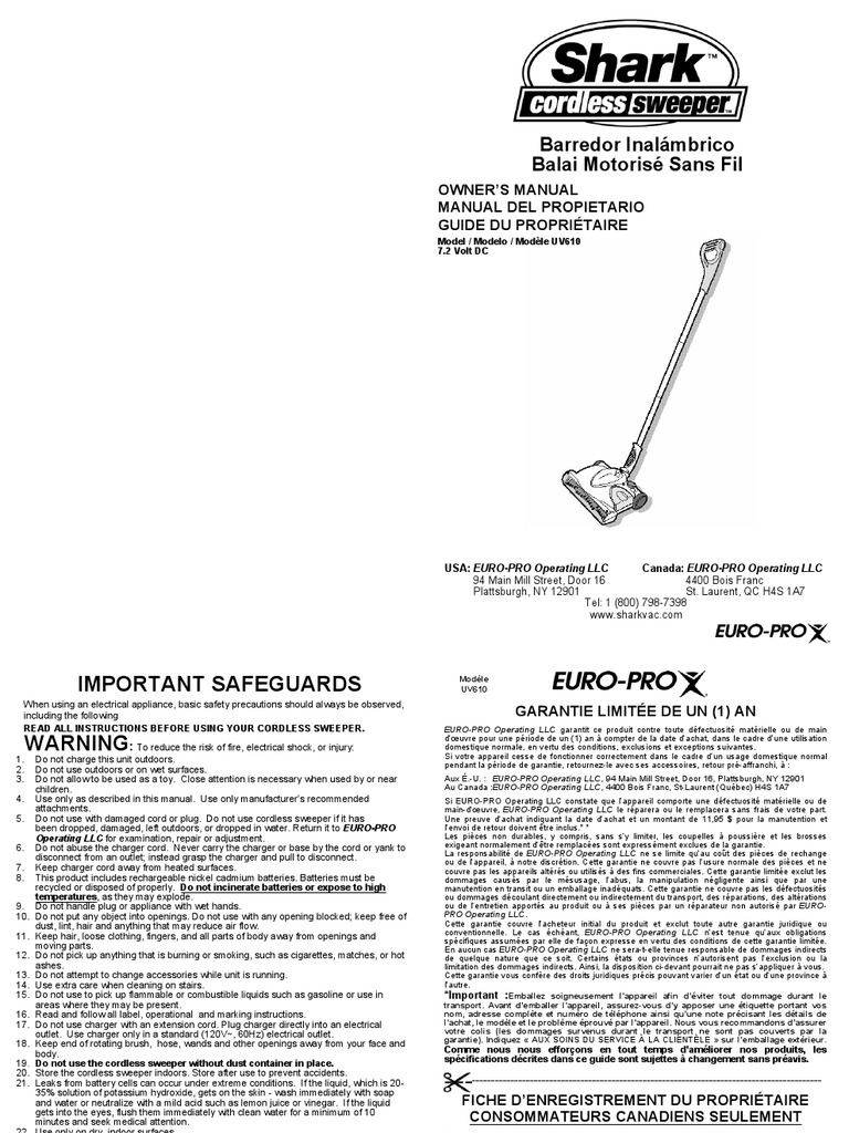 Manuel Balai Motorisé Sans Fil UV610 | PDF | Chargeur (électricité ...