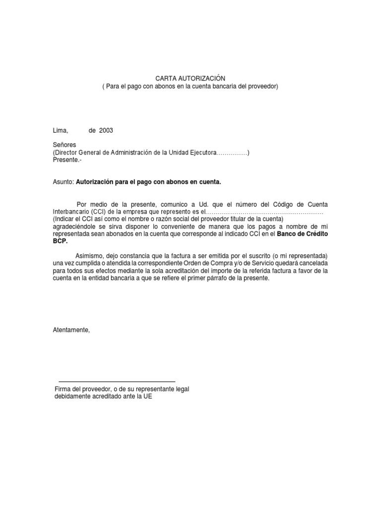 Carta Autorización de Pagos Al Banco | PDF