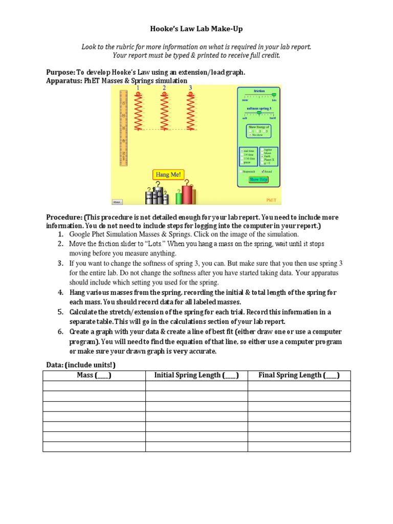 Day 5 - Hooke's Law Lab Make-Up | PDF | Reference Range | Mass