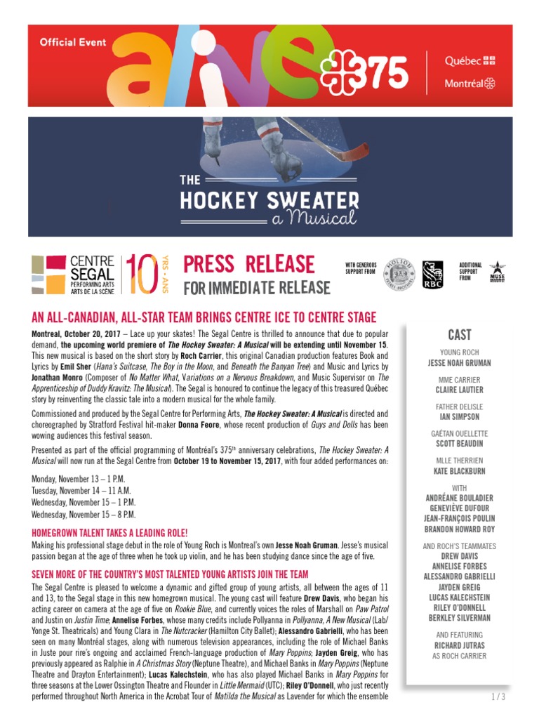 The Hockey Sweater Musical Premiere | PDF | Theatre | Leisure