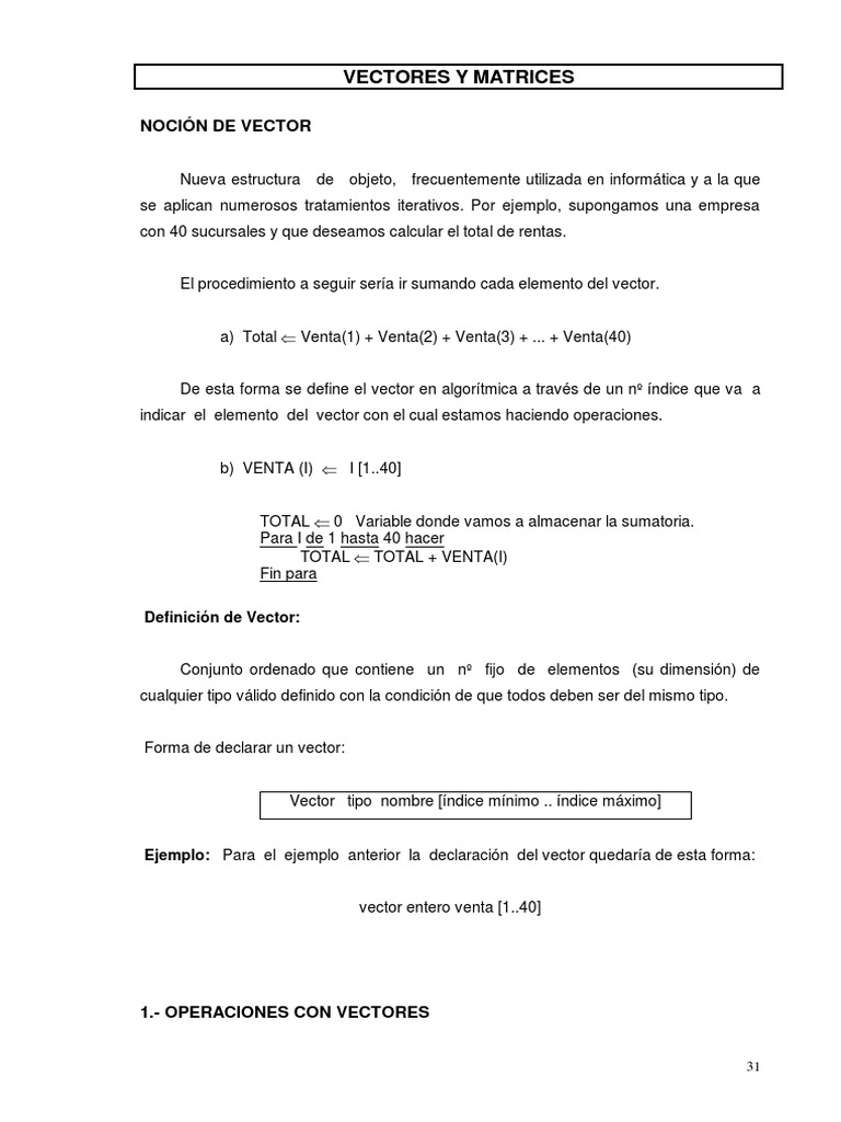 Vectores y Matrices | PDF | Matriz (Matemáticas) | Estructura de datos ...