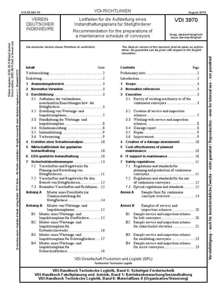 German VDI Standard For Conveyor Maintenance | PDF