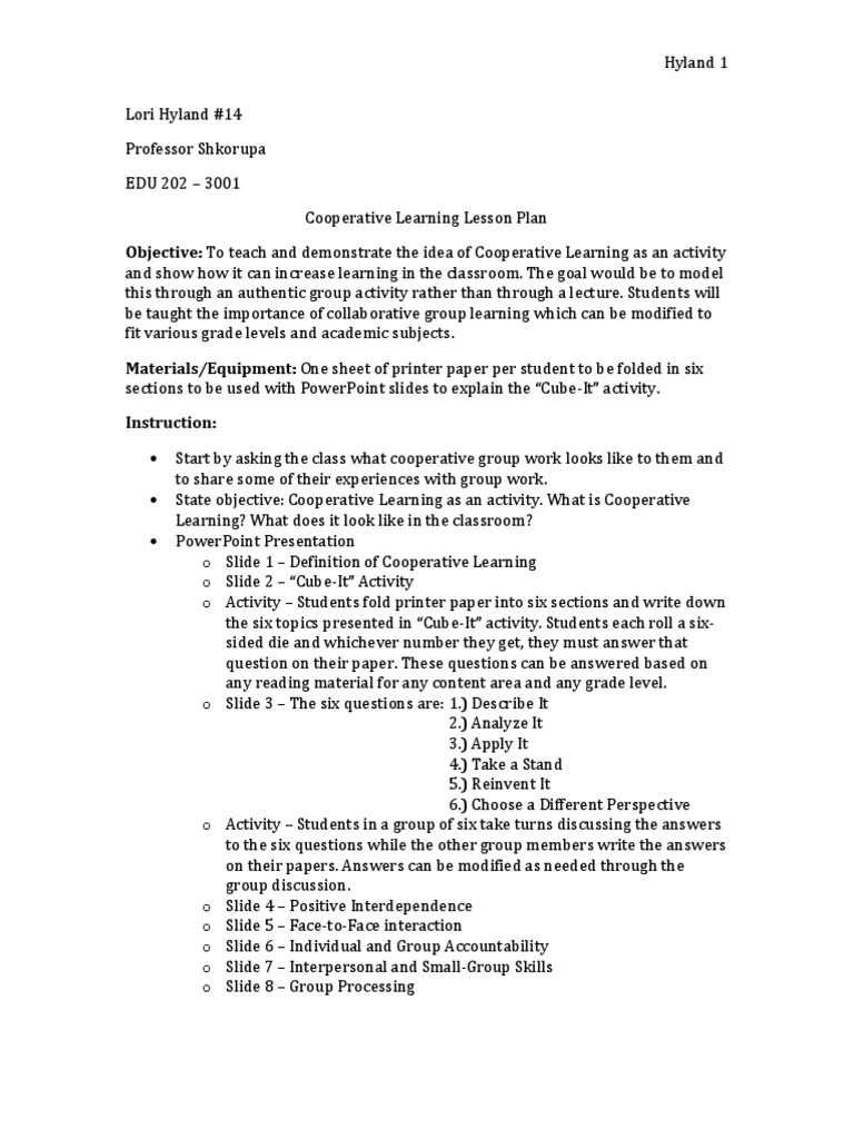cooperative learning lesson plan-2 | Educational Psychology ...