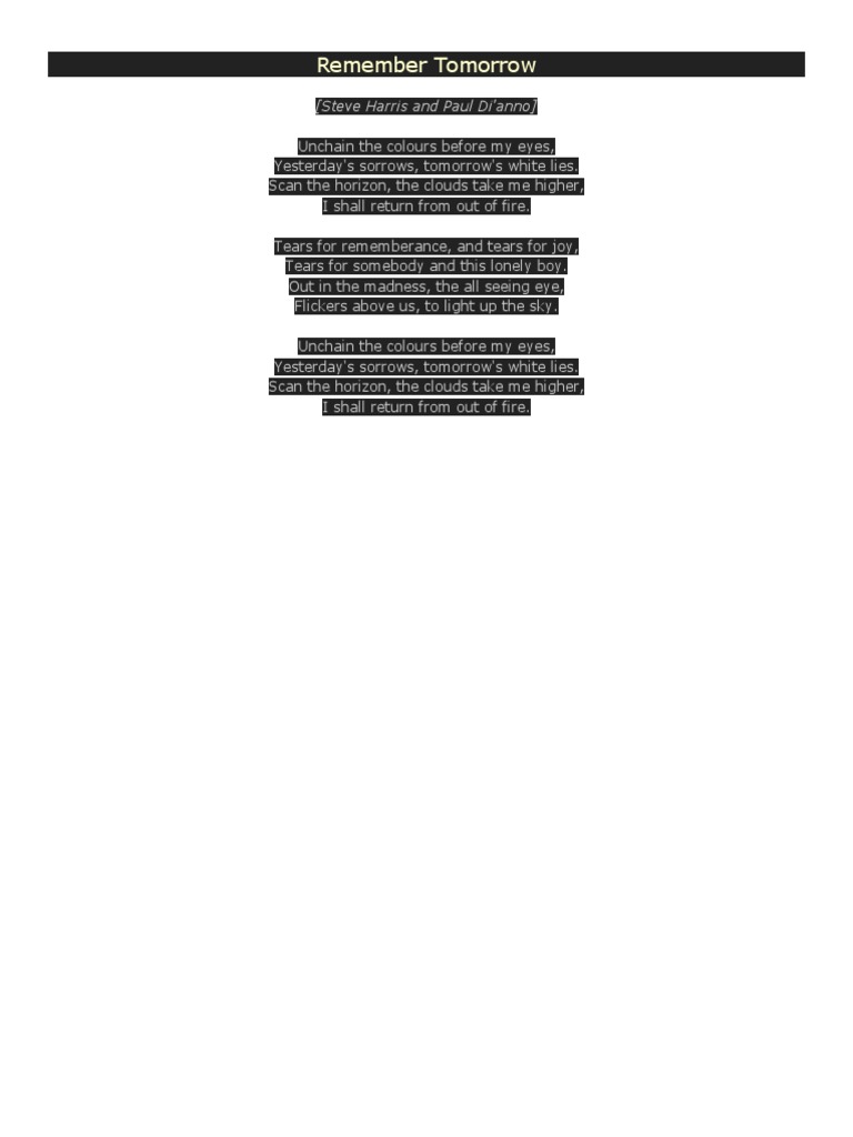 Remember Tomorrow | PDF