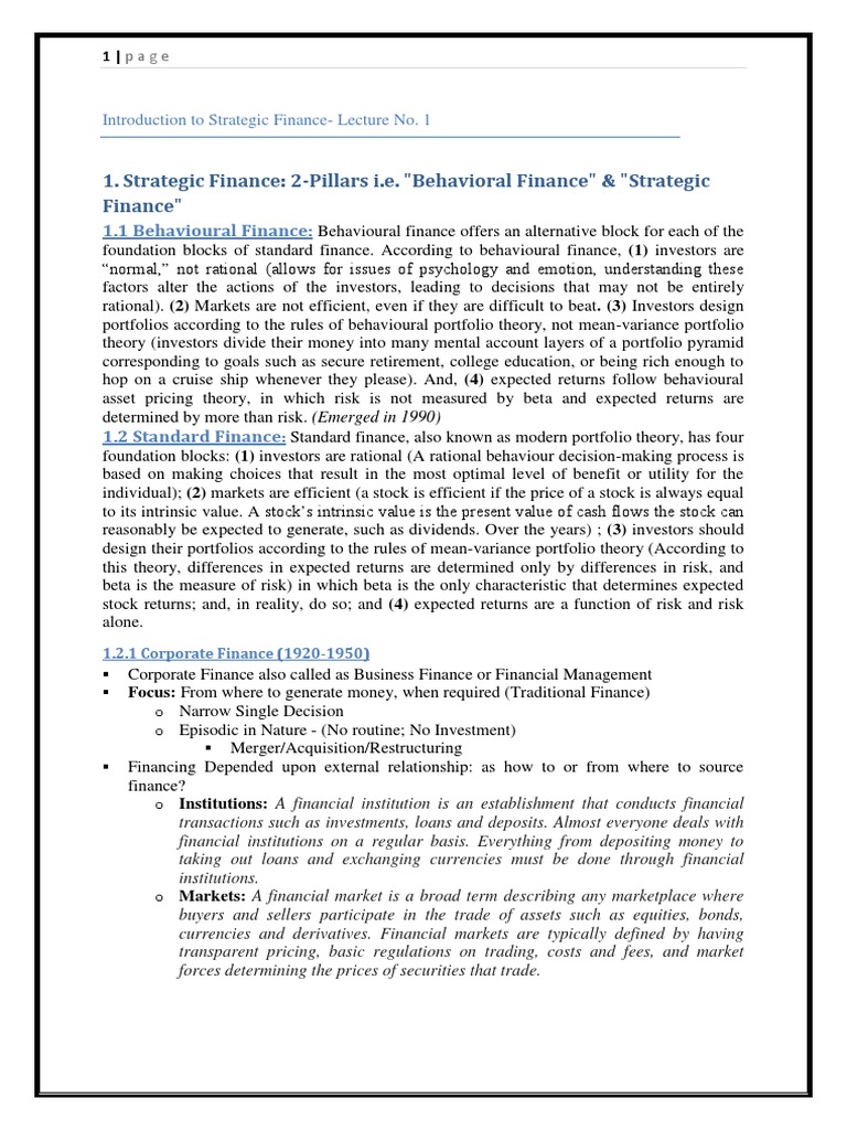 Strategic Finance: 2-Pillars I.E. "Behavioral Finance" & "Strategic ...