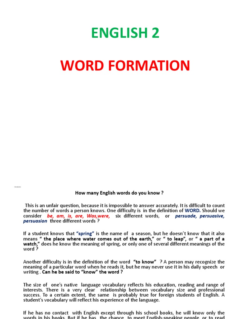 Word Formation (English Language) | PDF | Vocabulary | English Language