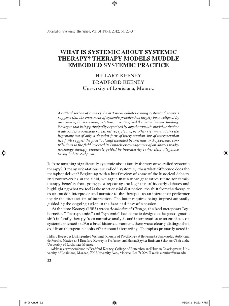 What Is Systemic About Systemic Therapy? Therapy Models Muddle Embodied ...