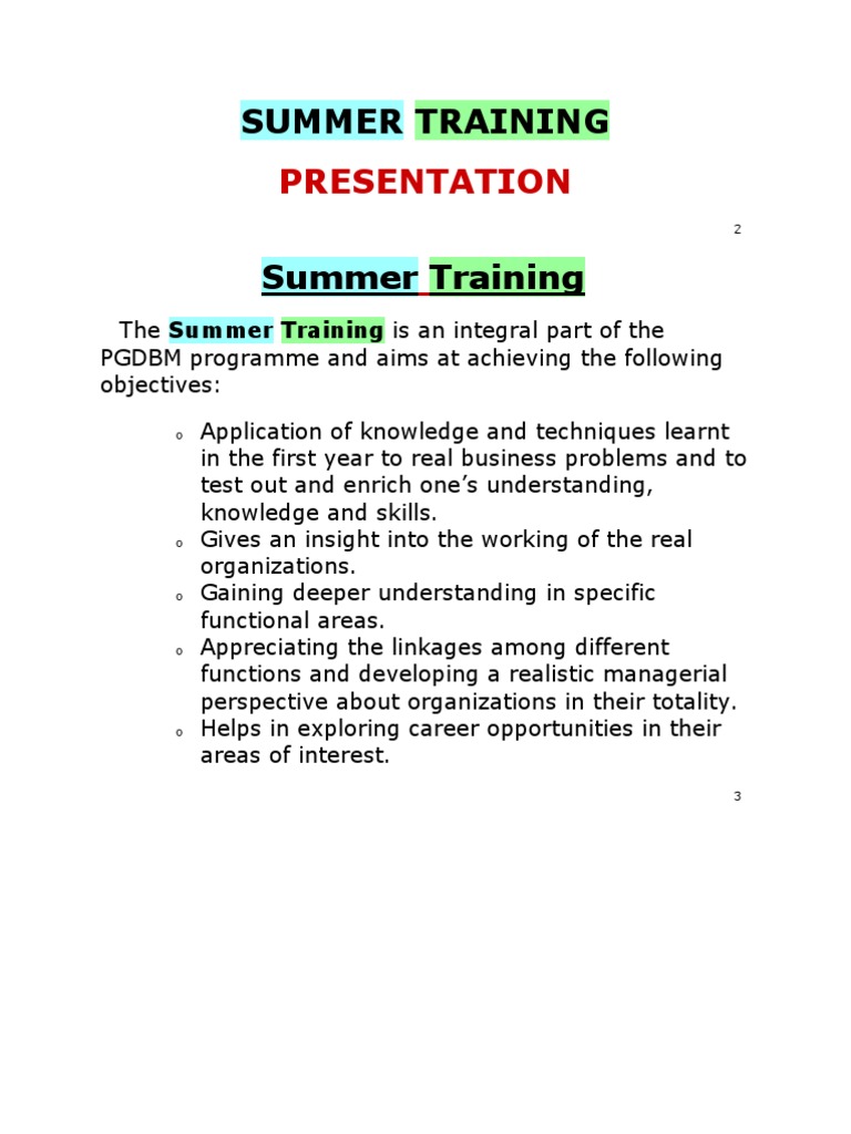FORMAT For Report & PPT of Summer Training | PDF | Sampling (Statistics ...