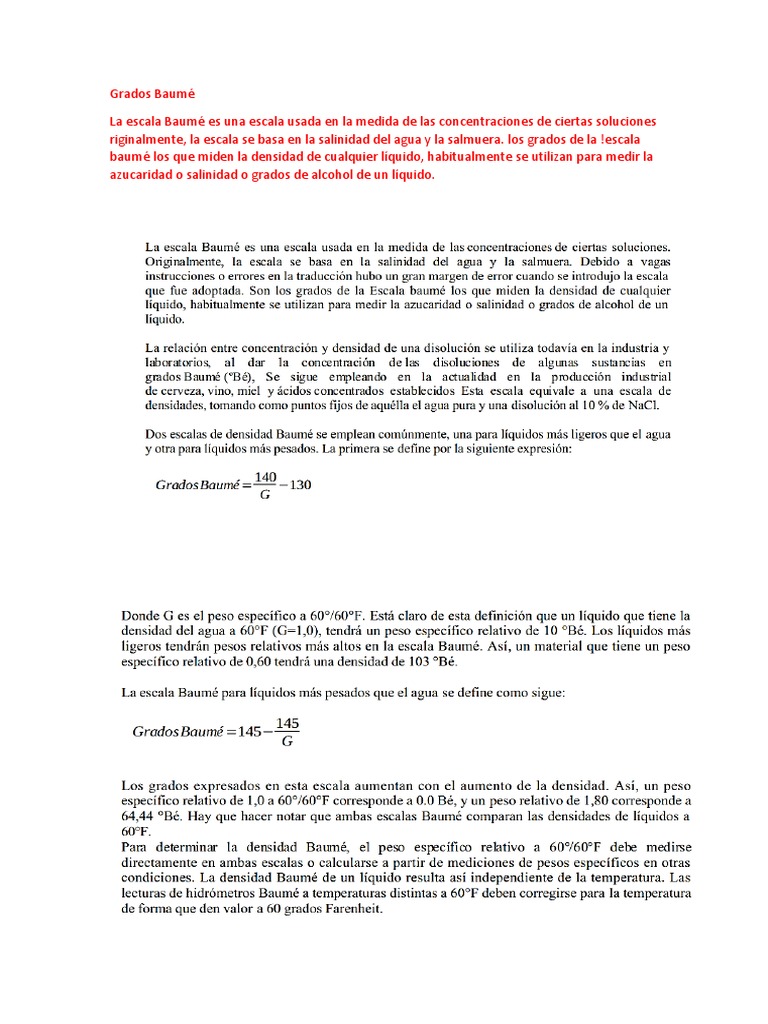Grados Baumé | PDF