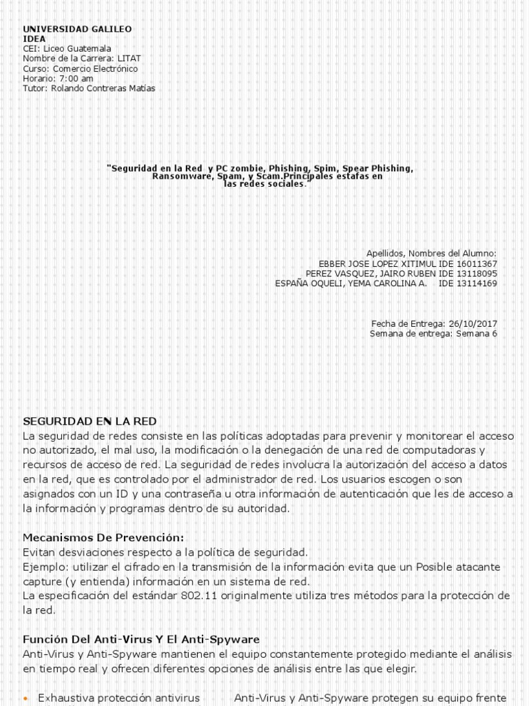 Presentación3 Seguridad en La Red Y PC Zombie%2c Phishing%2c Spim%2c ...