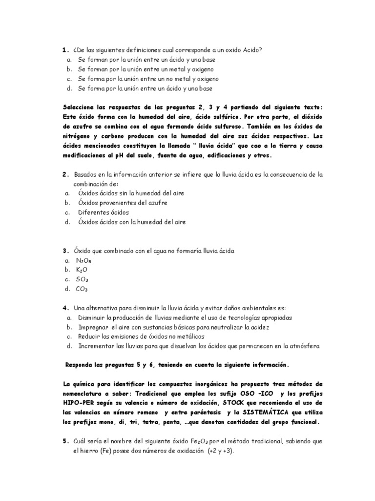 Preguntas Tipo Prueba Saber | PDF | Ácido | Hidróxido