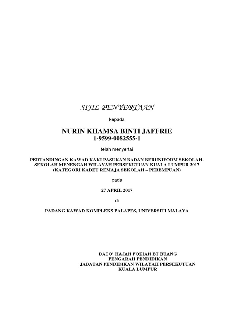 Sijil Penyertaan Kawad Krs | PDF