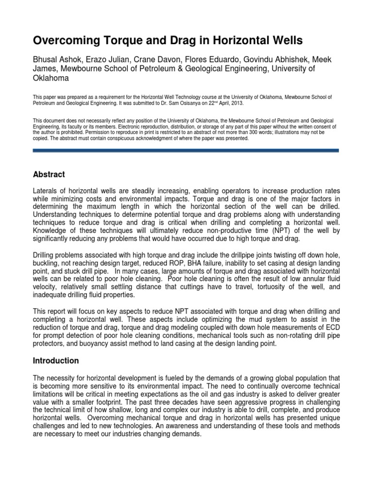 Overcoming Torque and Drag in Horizontal | PDF | Oil Well | Casing ...