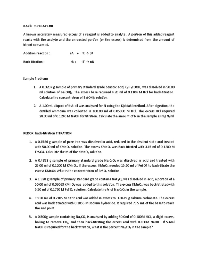 Back Titration | PDF | Sodium Hydroxide | Titration