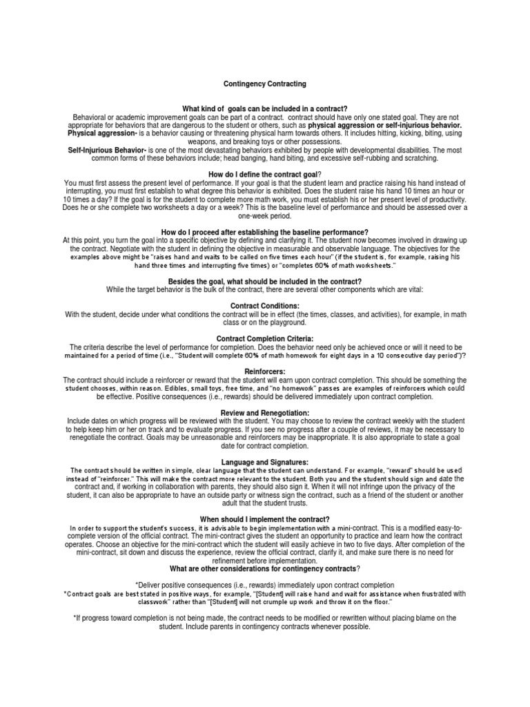 Contingency Contracting | Download Free PDF | Reinforcement | Aggression