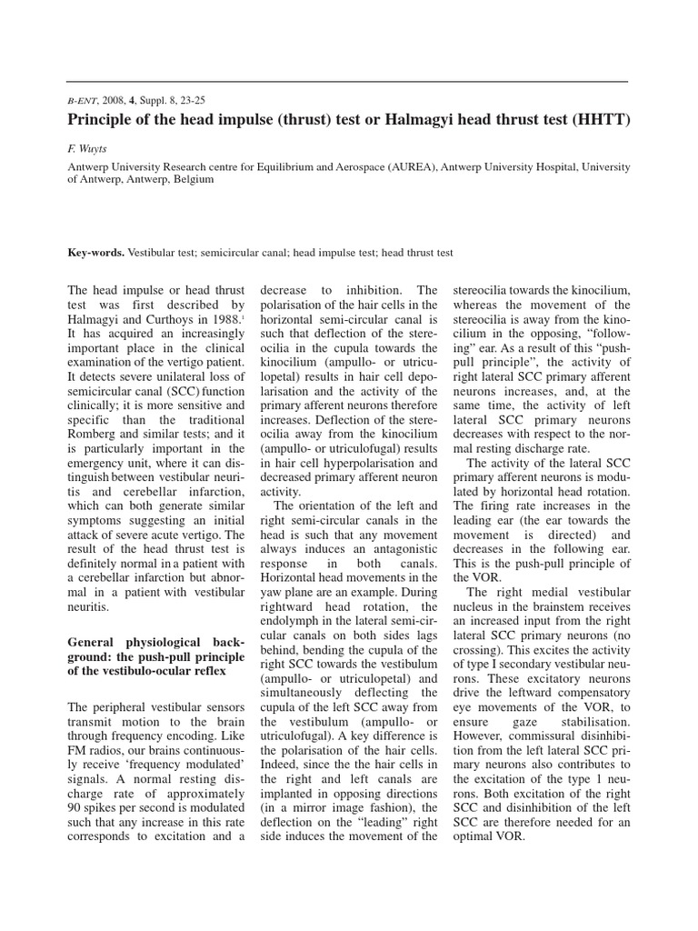 Principle of The Head Impulse (Thrust) Test or Halmagyi Head Thrust ...