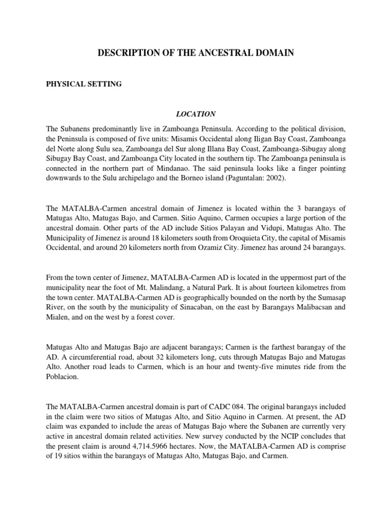 Description of Ancestral Domain | PDF | Natural Environment | Ecology