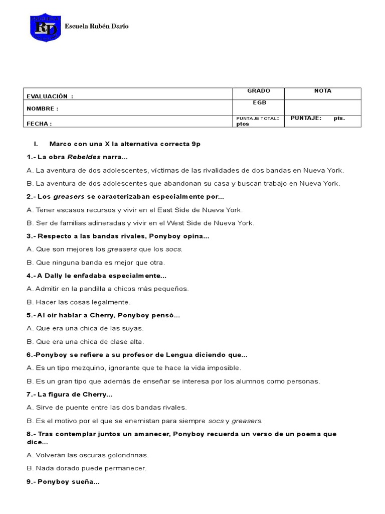 Análisis de la novela "Rebeldes | PDF