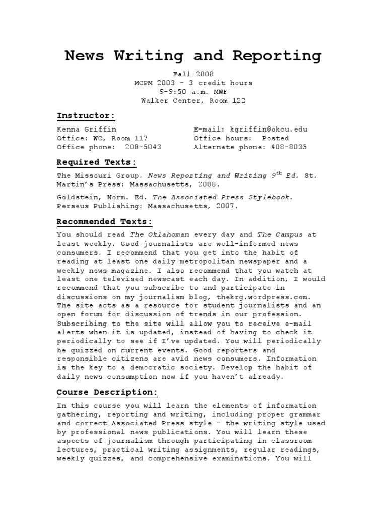 News Writing Syllabus | PDF | Journalism | Test (Assessment)