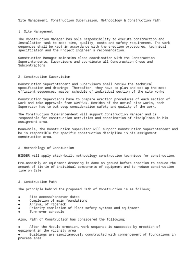 Site Management, Construction Supervision, Methodology & Construction ...