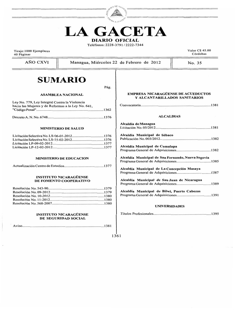 Ley 779 - Ley Integral Contra La Violencia Hacia La Mujer PDF | PDF ...