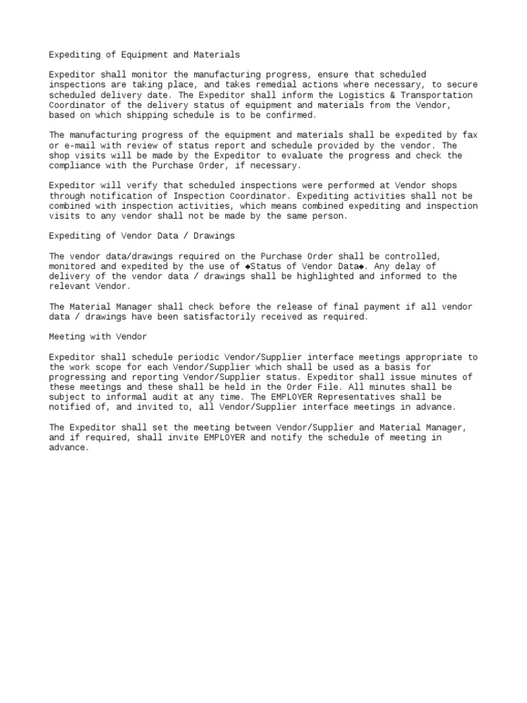 Expediting of Equipment and Materials | PDF | Law