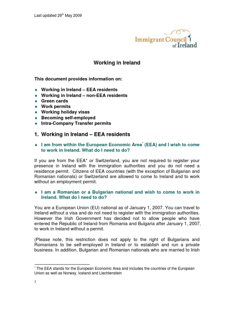 Working in Ireland May 09 | PDF | Travel Visa | European Economic Area