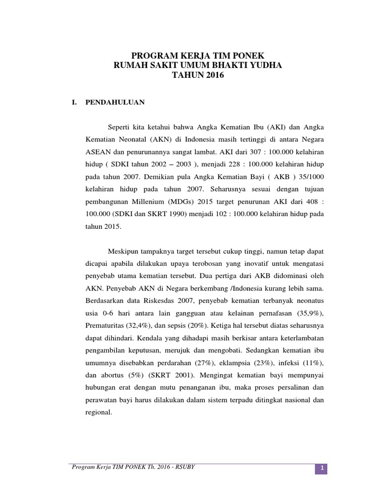 Program Kerja Tim Ponek 2016 | PDF