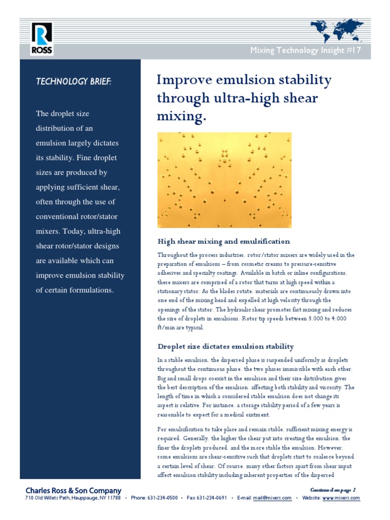 Improve Emulsion Stability Through Ultra-High Shear Mixing.: Technology ...
