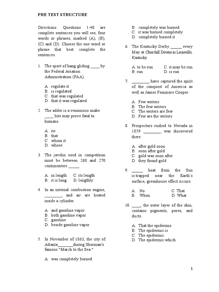 Pre - Test Structure | PDF | Weather | Gasoline