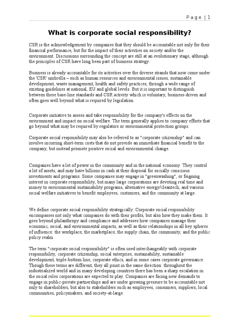 Corporate Social Responsibility | PDF | Corporate Social Responsibility ...