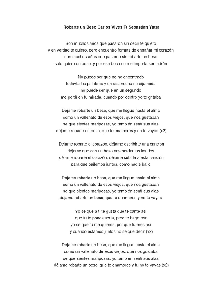 Robarte Un Beso Carlos Vives FT Sebastian Yatra | PDF