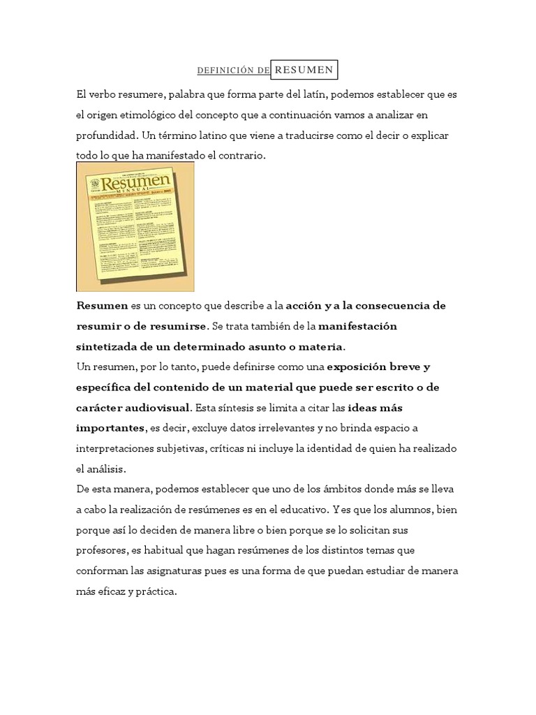 Definición y tipos de resumen | PDF | latín | Concepto