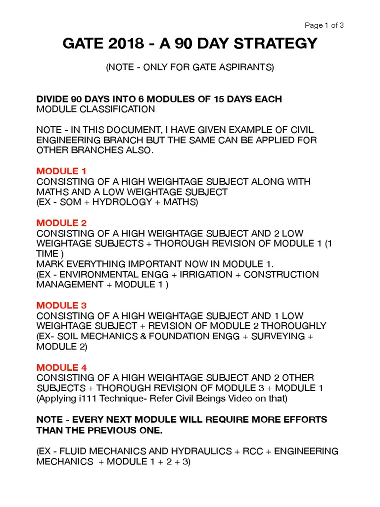 Gate 90 Day Strategy Civil Beings | PDF | Test (Assessment) | Engineering