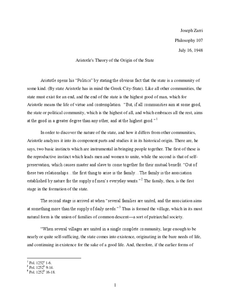 Aristotle's Origin of the State Explained | PDF | Social Contract ...