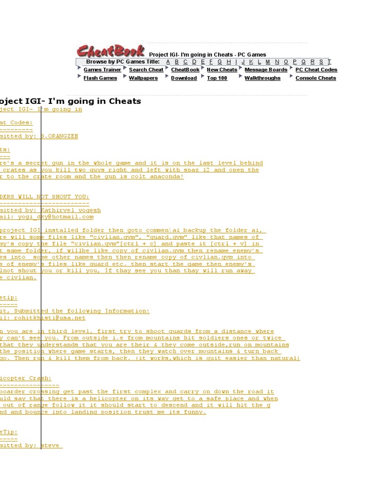 Project IGI-I'm Going in Cheats | Download Free PDF | Cheating In Video Games | Computer File