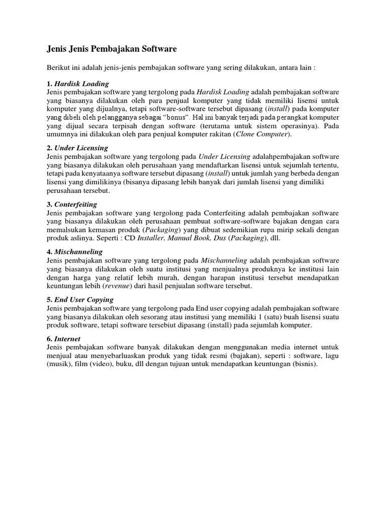 Jenis Jenis Pembajakan Software | PDF