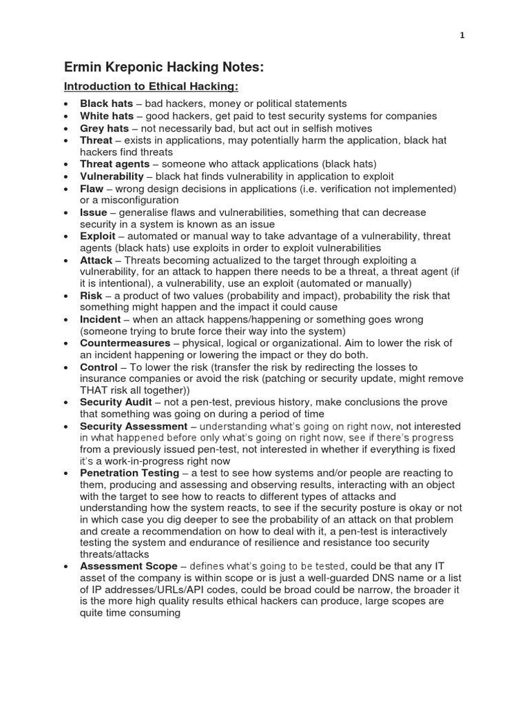 Hacking Notes For CEH | PDF | Vulnerability (Computing) | Threat (Computer)
